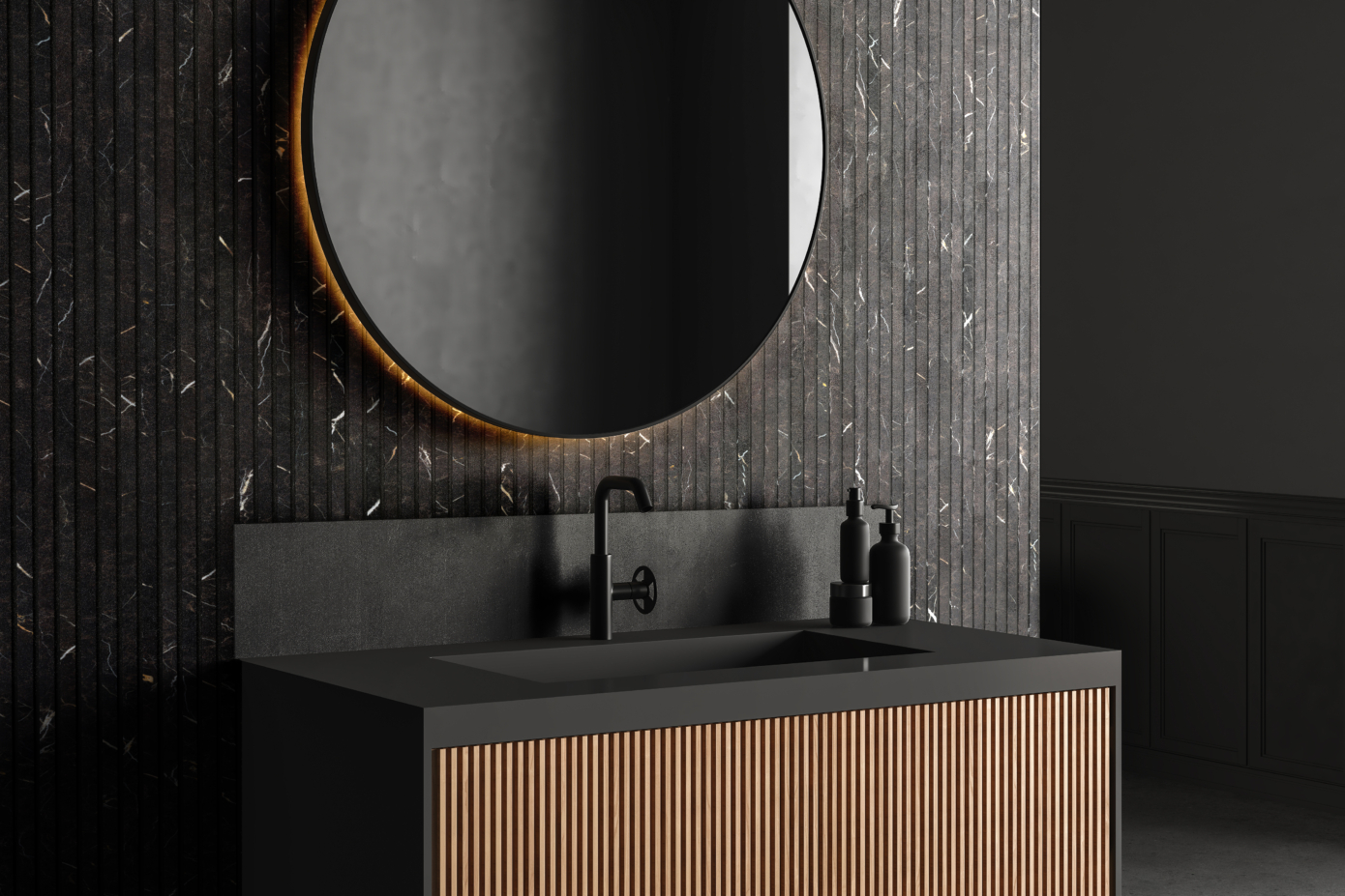 Seinapaneel/Niiskuskindel ribipaneel Must Marmor / must